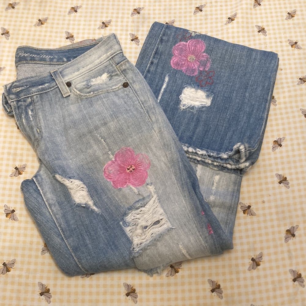 Guess Premium Denim Flower Embroidery Patchwork Fraye… - Gem